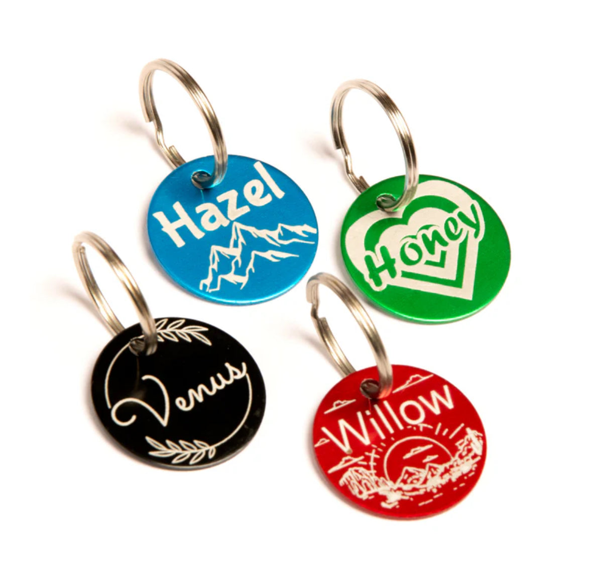 Engraved Pet ID Tags in 1" Round or 1.5" Bone Shapes, 10 Colors – Mult ...